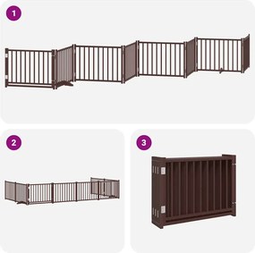 Zábrana pro psy s dvířky skládací 8 panelů hnědá 640 cm topol 3155746
