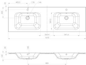 Sapho Sapho, LOREA skříňka s dvojumyvadlem 161x46x51,5cm (80+80cm), dub collingwood/černá matná, LE080-1935-03