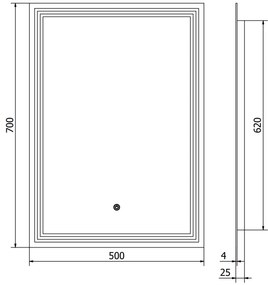 Mexen Taco, LED koupelnové zrcadlo s podsvícením 50x70 cm, 6000K, ochrana proti zamlžování, 9805-050-070-611-00