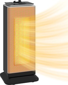 HOMCOM Elektrický keramický přímotop 2000 W s oscilací, nastavitelným termostatem a 3 režimy 18x15x40,5 cm černý