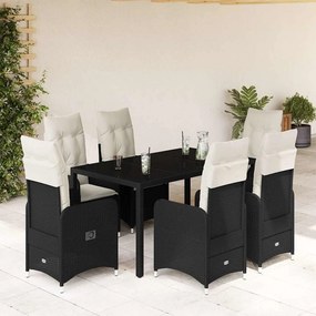7dílný zahradní bistro set s poduškami černý polyratan 3276991