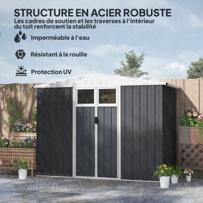 Kovová zahradní kůlna Outsunny 2,7 m² 246 x 117 x 180 cm Skladovací kůlna s oknem, 4 ventilačními otvory a zámkovými dveřmi, venkovní ocelová zahradn…