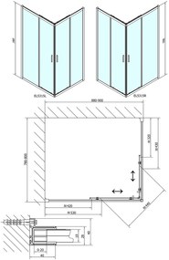 Polysan, EASY LINE obdélníková sprchová zástěna 900x800mm, čiré sklo, EL5315