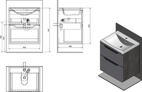 Sapho WAVE umyvadlová skříňka 60 x 65 x 47,8 cm bílá/dub alabama WA060-3022