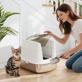PawHut Nerezová podestýlka, uzavřená podestýlka s lopatkou, pachový sáček, výstupní dvířka