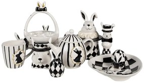 Černo-bílý keramický podnos s podstavcem ve tvaru tří králíčků Rabbit Party – 24x23x12 cm