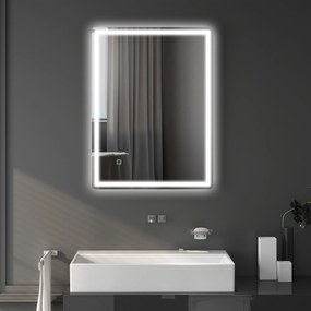 HOMCOM Stmívatelné osvětlené koupelnové zrcadlo 80x60 cm s paměťovou funkcí a povrchem proti zamlžení pro moderní koupelny