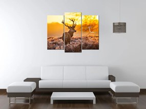 Gario Obraz s hodinami Silný jelen - 3 dílný Rozměry: 90 x 70 cm