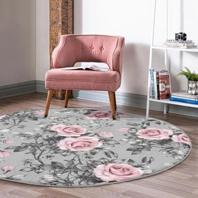 Světle růžovo-šedý pratelný kulatý koberec vhodný pro robotické vysavače ø 80 cm Comfort – Mila Home