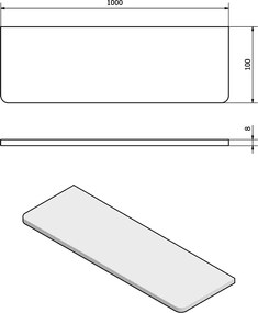 Sapho, Police 1000x100x8mm, mléčné sklo, 22486