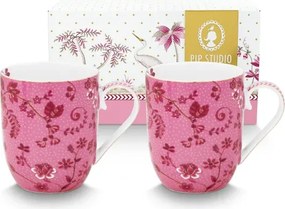 Pip Studio Jolie Flowers sada 2 ks hrnečků 180ml, růžová (dárková sada 2 hrnků z tenkostěnného porcelánu v dárkové krabičce)