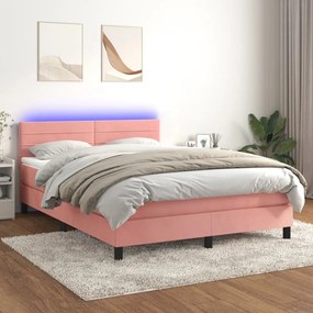 Box spring postel s matrací a LED růžová 140x190 cm samet 3134464