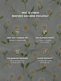 MK Lůžkoviny Bavlněné povlečení Renforcé - Sedmikrásky šedozelené 140 × 200 cm, 70 x 90 cm