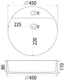 Rea Ronda, umyvadlo na desku 45x45x11 cm, bílá lesklá, REA-U6622