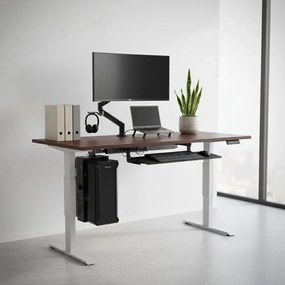 Výškově nastavitelný stůl OfficeTech B, 160 x 80 cm, šedá podnož, wenge