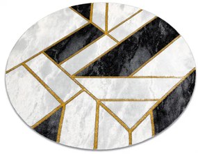 Kulatý koberec EMERALD 1015 Luxusní mramor geometrický krémový černý zlatý Rozměr: průměr 120 cm