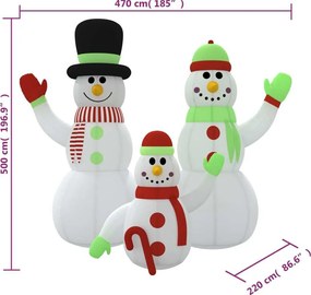 vidaXL Nafukovací rodinka sněhuláků s LED diodami 500 cm [345387]