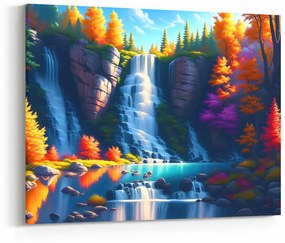 Obraz vodopád a barevné podzimní stromy