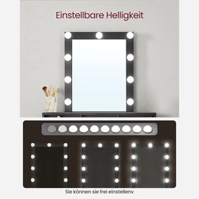 Toaletní stolek, toaletní stůl s nastavitelnou intenzitou osvětlení LED, černý