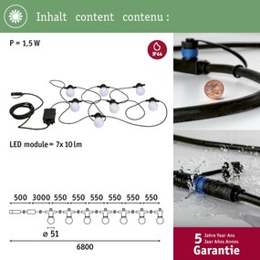 Paulmann 94165 Plug&Shine venkovní světelný řetěz, 7 x 0,2W LED 3000K, délka 6,8m, IP44
