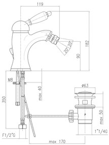 Sapho, KIRKÉ WHITE stojánková bidetová baterie s výpustí, bílá páčka, bronz, KI03BB