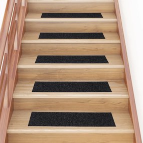 Schodové rohože samolepicí 15 ks 76 x 20 cm černé obdélníkové 326926