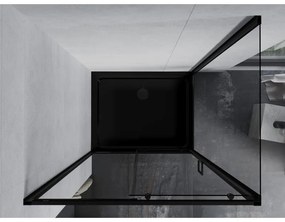 Mexen Apia rozsouvací sprchový kout 110 x 70 cm, Průhledné, Černá + sprchová vanička Flat, Černá - 840-110-070-70-00-4070B
