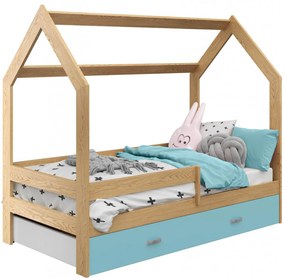 Dětská postel Domek 80x160 cm D3, rošt ZDARMA - borovice (Barva zábrany: Borovice, Barva úložného prostoru: Modrá, Volba matrace: S matrací)