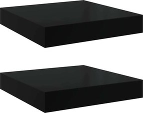 Plovoucí nástěnné police 2 ks lesklé černé 23x23,5x3,8 cm MDF 323761