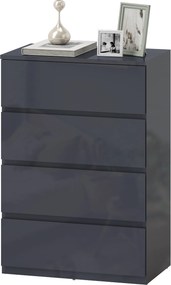 HOMCOM komoda se 4 zásuvkami, vysoce lesklý úložný nábytek, soft-close, 55 x 34 x 80 cm, šedá