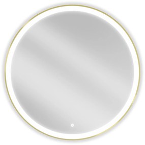 Mexen Esso, kulaté LED podsvícené koupelnové zrcadlo 90 cm, 6000K, topná podložka proti zamlžování, zlatý rám, 9825-090-090-611-50
