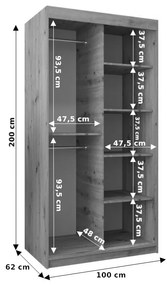 Šatní skříň 100 cm Eclipse (černá matná + dub sonoma). 1063378