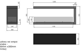 InFire - Rohový BIO krb 120x50 cm 3kW oboustranný