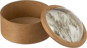 Dřevěná krabička s víkem se sušenými květy – Ø 17*13 cm