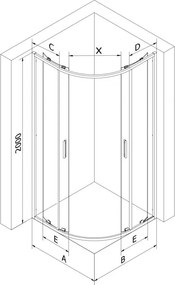 Mexen Exo, asymetrický sprchový kout s posuvnými dveřmi 100 x 80 cm, 6mm čiré sklo, černý profil, 8132-100-080-70-00