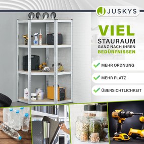 Juskys Rohový kovový regál Corner Easy 160 × 75 × 40–75 cm Barva: stříbrná