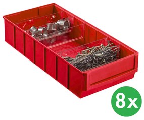 Allit Plastový regálový box ShelfBox typ E - 183 x 400 x 81 mm, 8 ks, červený