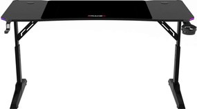 Pevný herní stůl 140x60cm melamin LT-H1214 BK, RGB LED, výběr výšky