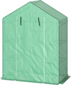 Skleník Outsunny se zvedacími dveřmi, okny a policemi, zimní odolná ocelová konstrukce, pro balkon, zahradu, rajčatový skleník 143 x 74 x 190 cm, skle