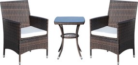 Outsunny Poly Rattan Zahradní Nábytek Set, Zahradní Lounge Balkonový Nábytek pro 2 Osoby, 3-Dílná Sedací Souprava, 2 Křesla, Stůl, Polstrování, Zahrad