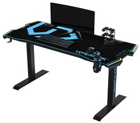 Herní stůl ULTRADESK FORCE – modrá, 166x70 cm, RBG podsvícení