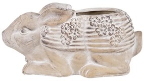Béžový kameninový obal na květináč králíček s květinovým peřím Ferdi – 30x17x13 cm