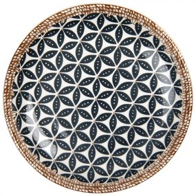 Černo-bílý snídaňový talíř s mozaikou a hnědým okrajem Sjoerd – 21x3 cm