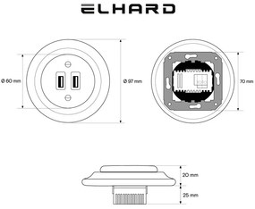 Elhard Kulatá keramická USB zásuvka, černá KV2032B