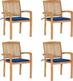 vidaXL Stohovatelné zahradní židle s poduškami 4 ks masivní teak [3073211] Barva: Královská modř
