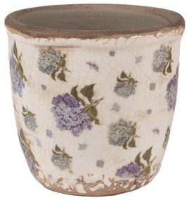 Béžový keramický obal na květináč s květy hortenzie Harrie – 11x10 cm
