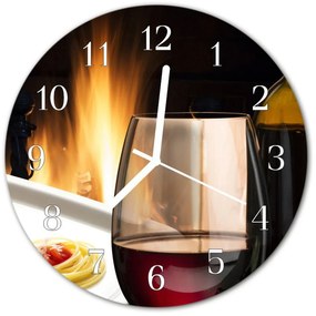 Nástenné skleněné hodiny Špagetové víno se svítilnou fi 30 cm