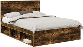 Rám postele Kouřový dub 135 x 190 cm Masivní borové dřevo 3411023