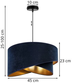 Závěsné svítidlo MEDIOLAN, 1x tmavomodré/zlaté textilní stínítko, (výběr ze 2 barev konstrukce)