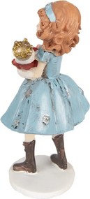 Dekorace socha děvčátko v modrých šatech držící Louskáčka - 7*6*12 cm